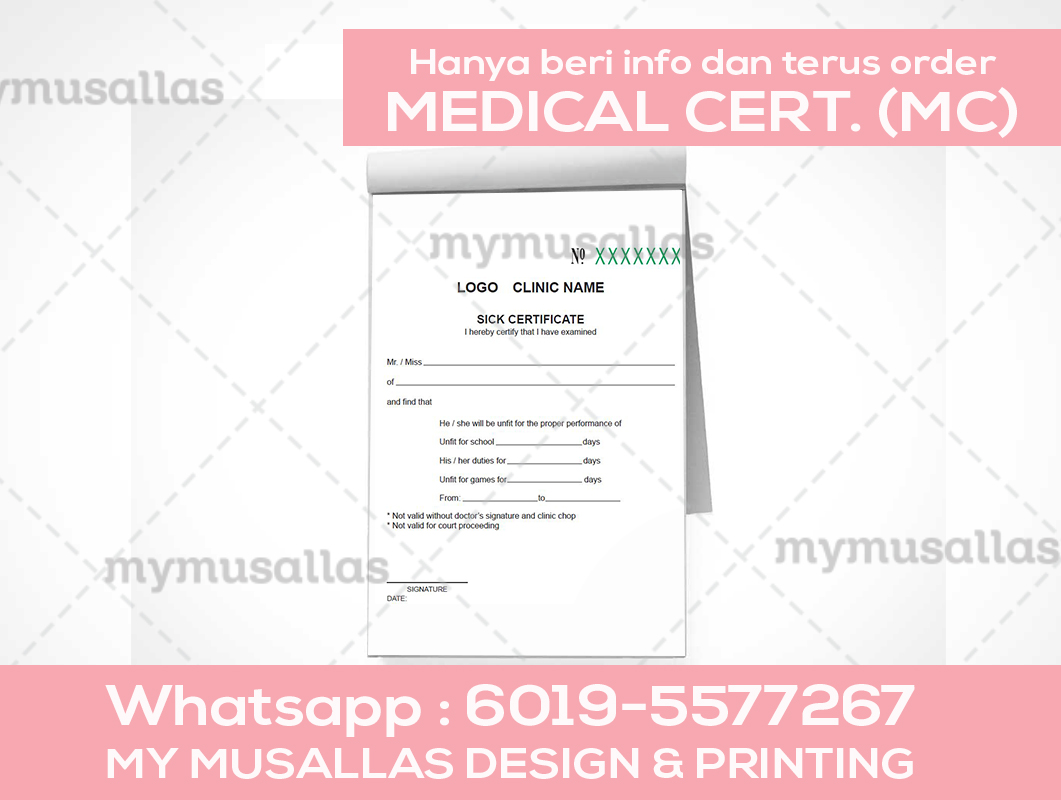 MY MUSALLAS DESIGN & ONLINE PRINTING: Buku Resit/ MC medical ...