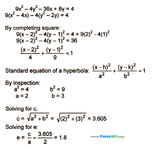 Solution Find The Eccentricity Of The Curve 9x2 4y2 36x 8y 4 Pinoybix Engineering