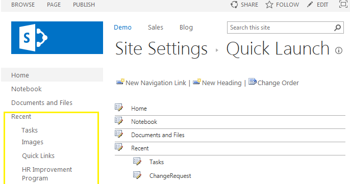 Hide "Recent" from SharePoint 2013 Quick Launch Navigation - SharePoint ...