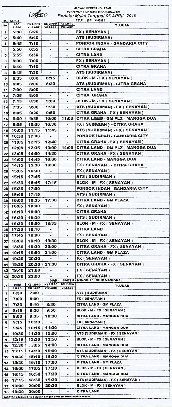 Jadwal Bus Lippo Karawaci ( Update April 2015 ) - My Little Notes