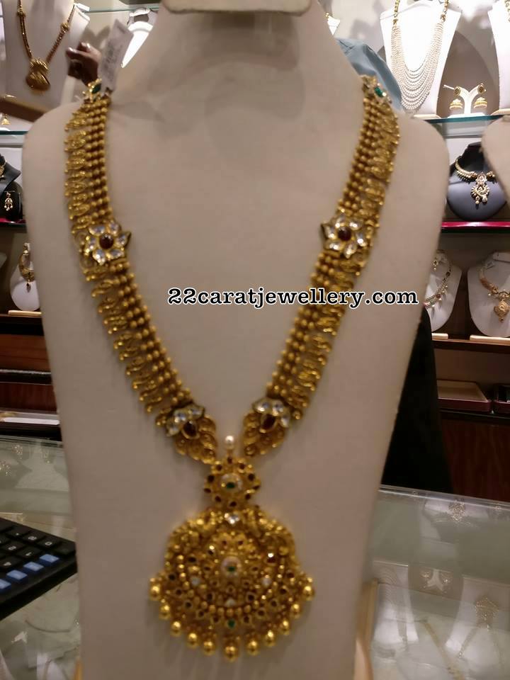 Antique Long Chain with Kundan Flowers - Jewellery Designs