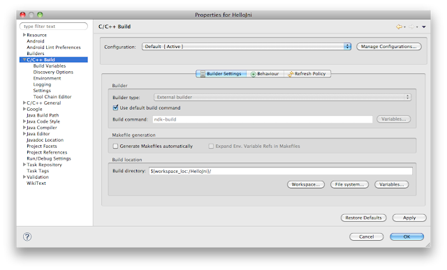 Android Code Zen: Hello World : Android NDK : Eclipse