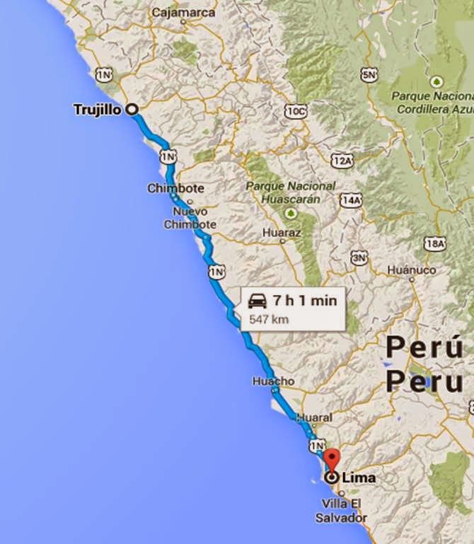 Rosas de ruta: Ruta Cajamarca - Lima (Vía Trujillo)