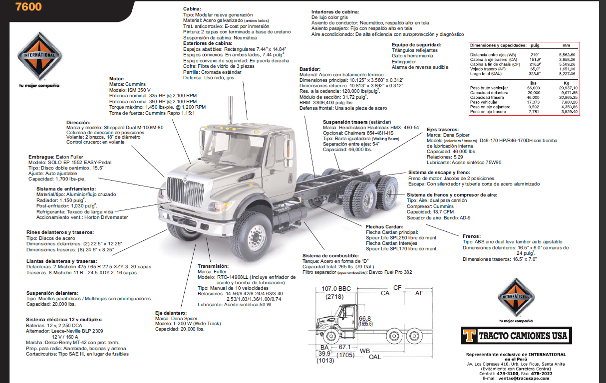Tracto Camiones U.S.A.: Ficha Técnica del producto