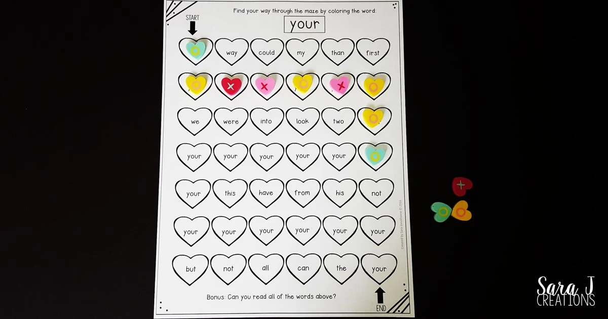 Free Heart Sight Word Mazes | Sara J Creations
