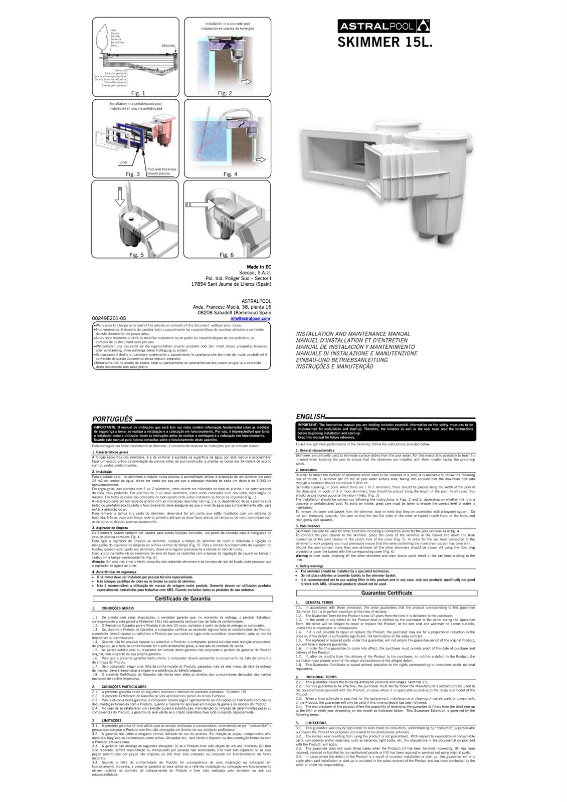 Thiết bị hồ bơi Skimmer (Hộp gạn rác) của hãng Astral - Tây Ban ...