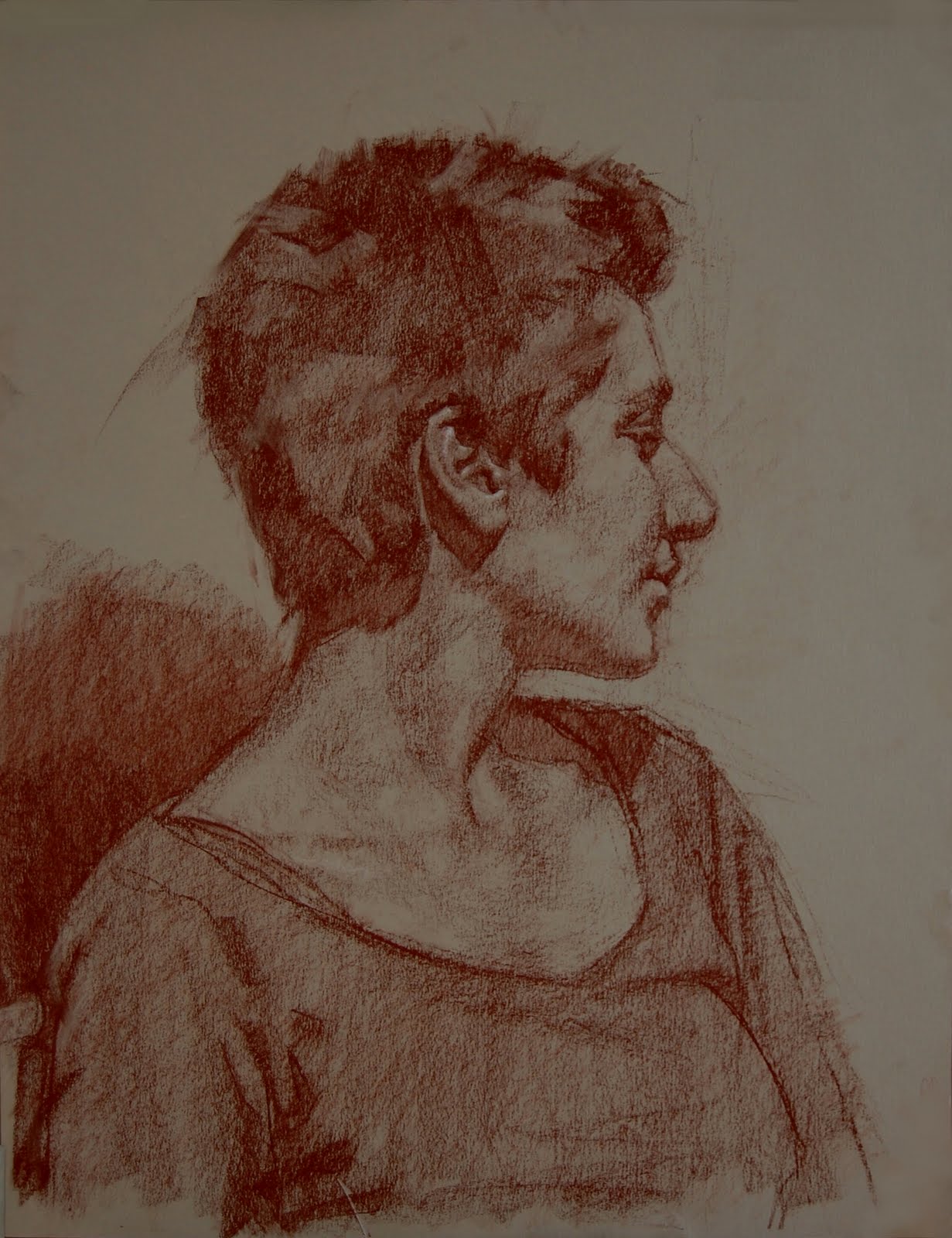 Kerry Dunn Studio: Red conte drawing - Ellen