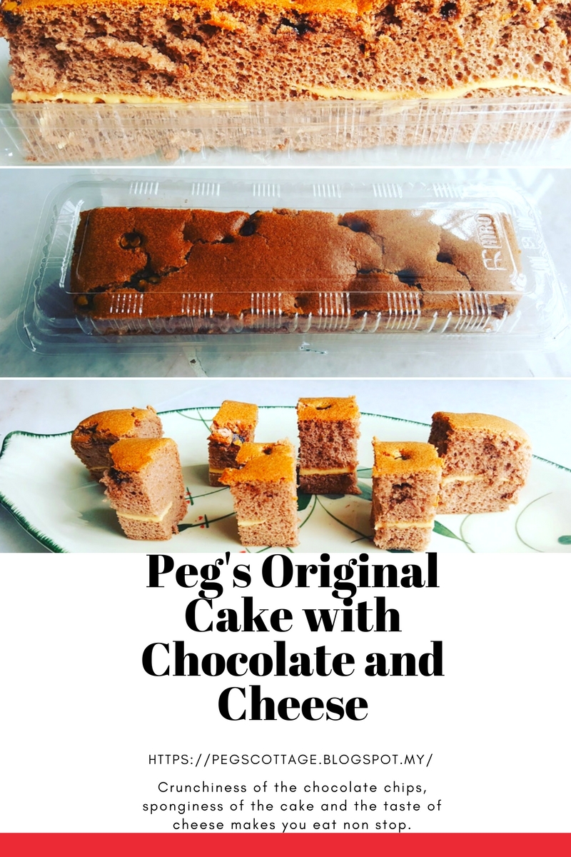 PEG'S ORIGINAL CHOCOLATE CAKE WITH CHEESE SLICES AND CHOCOLATE CHIPS