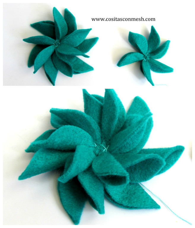 3 Tutoriales para hacer bonitas flores de fieltro ~ cositasconmesh