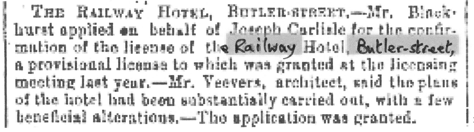 PRESTON'S INNS, TAVERNS and BEERHOUSES: RAILWAY HOTEL, Butler Street