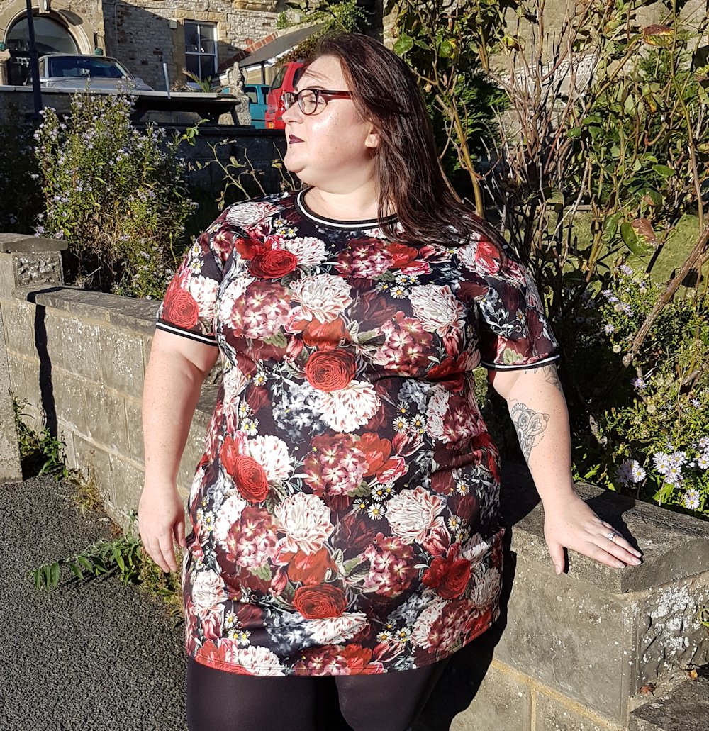 Pink Clove rose floral print shift dress with rib trim - Love Leah