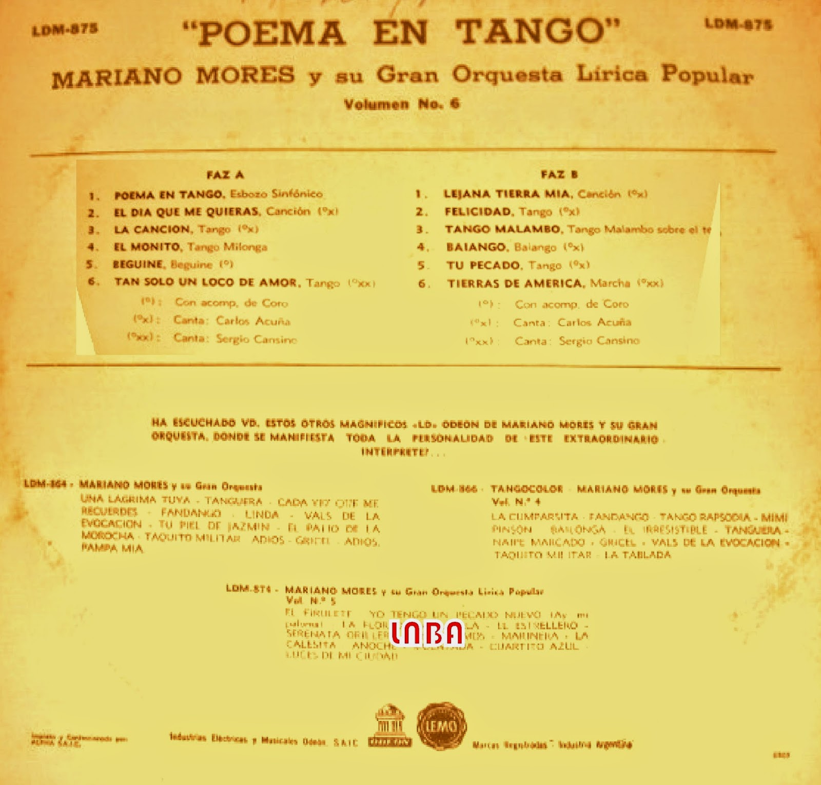 La nova Botica del Aleman.: Tango - Mariano Mores - Poema en tango