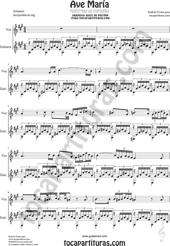 diegosax: Ave María de Schubert Partitura de Guitarra y Voz (dúo)