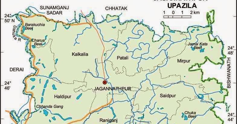 Jagannathpur Upazila Map, Sunamganj District, Bangladesh