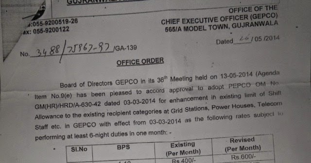 Increase in Shift Allowance for GEPCO Employees - Best Right Way