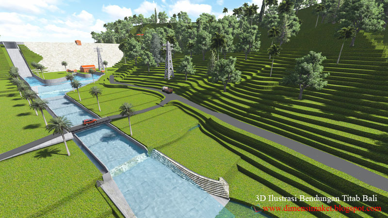 3D Render Kawasan Bendungan Titab Bali