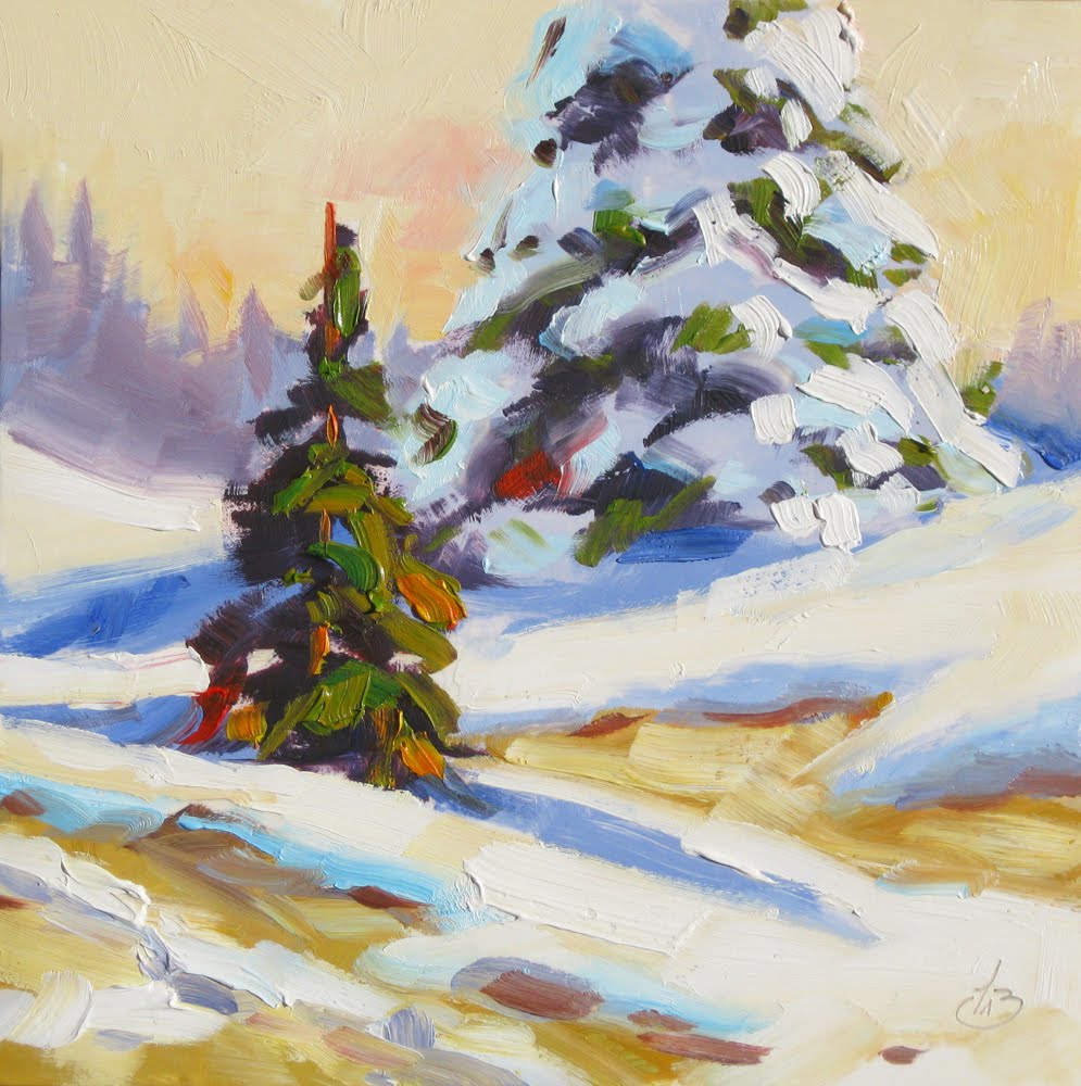 TOM BROWN FINE ART: SNOW SCENE, 5x5 inch IMPRESSIONIST OIL PAINTING by ...