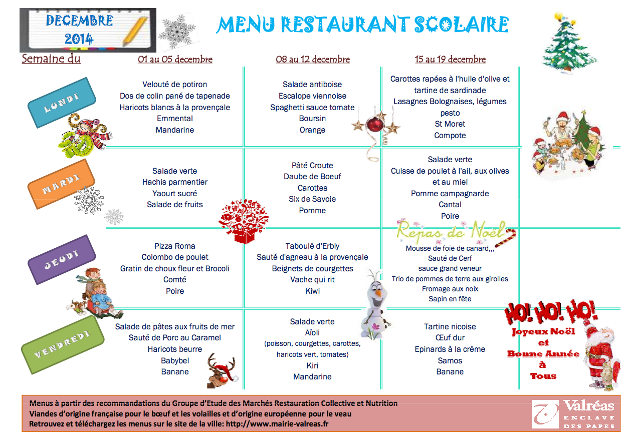 Parents Elèves à Valréas: Les menus de décembre en ligne par ici