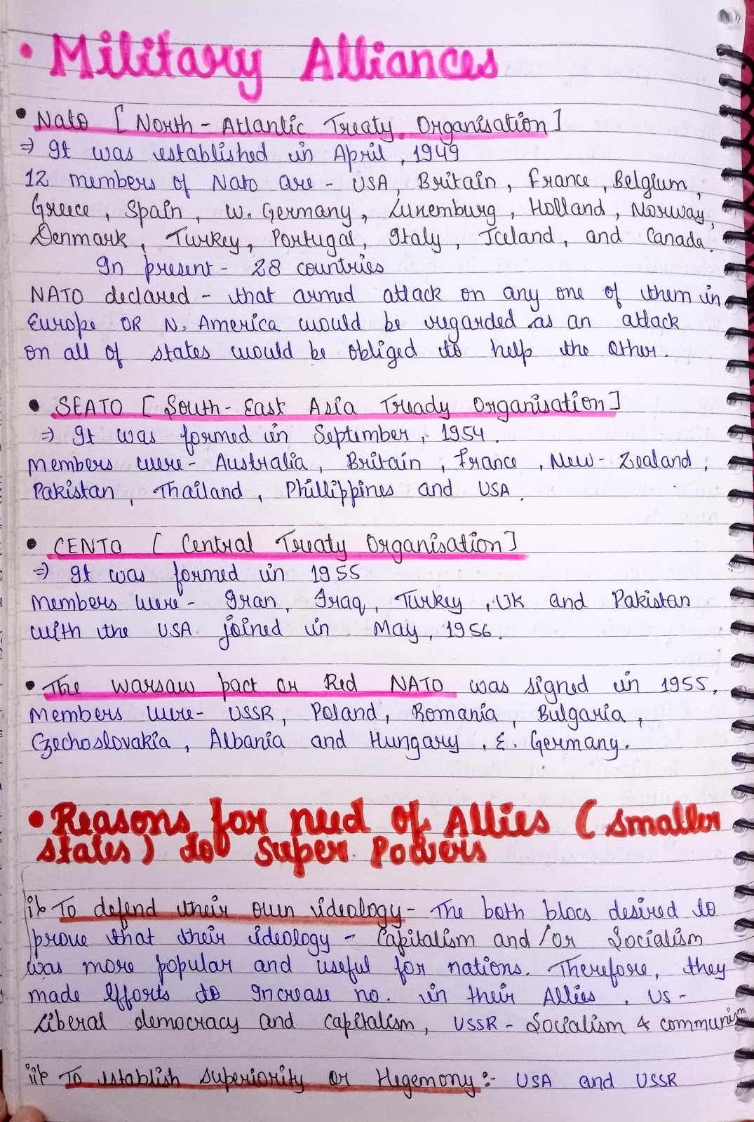 handwritten notes of The Cold War Era - [Political Science] class 12th ...