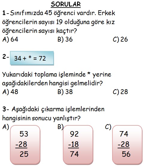 2. Sinif Matematik 2. Dönem 1. Yazılı Sınav Soruları - Matematik-Tr