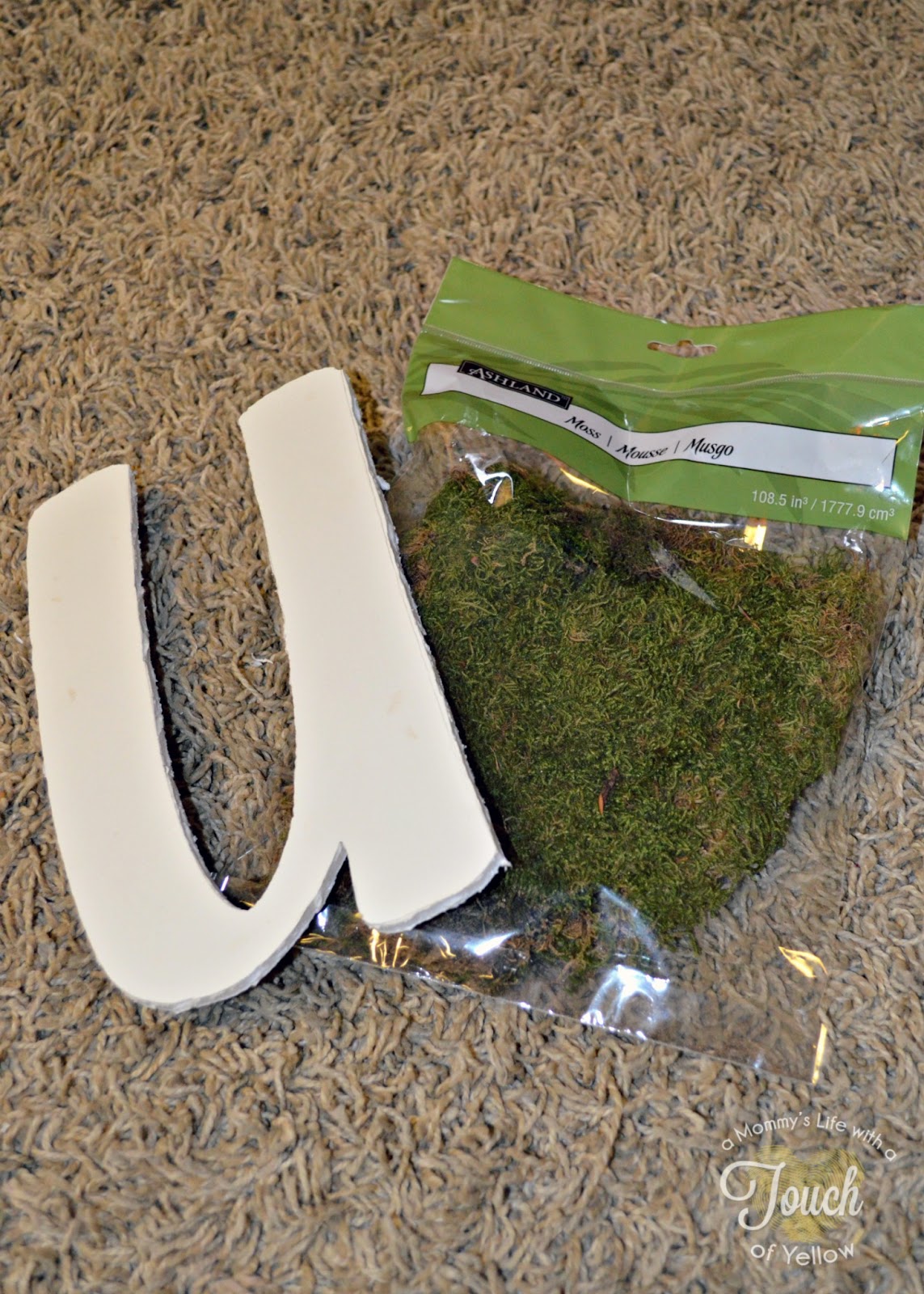 A mommy's life...with a touch of YELLOW: DIY Moss Monogram Sign {Tutorial}