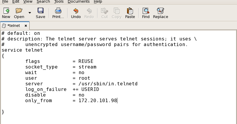 Telnet Configuration > Network Programming