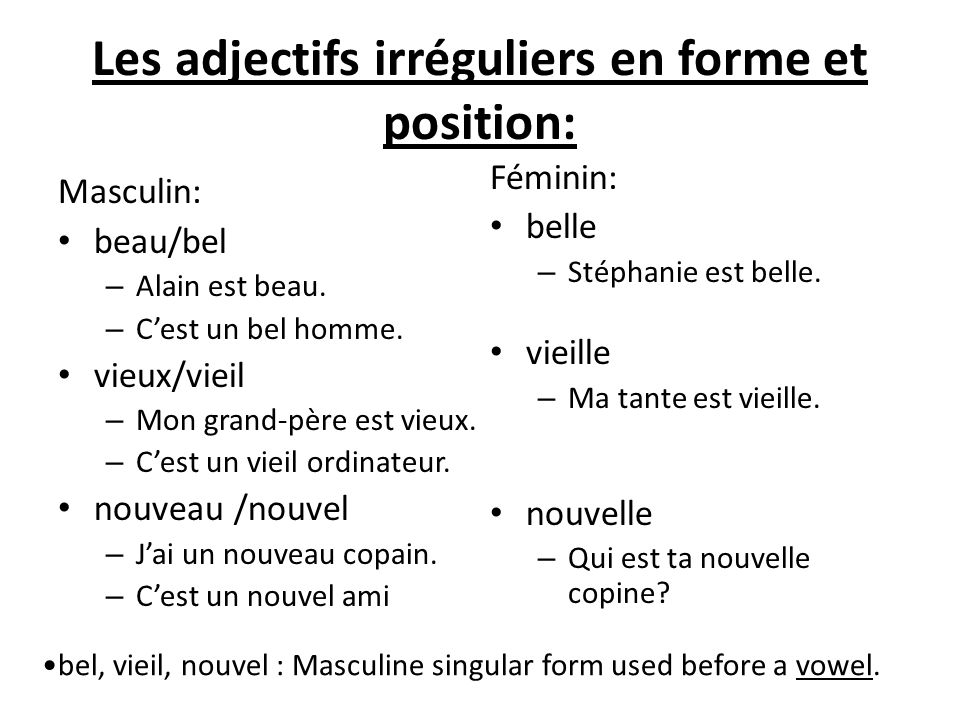 Le petit coin du français: A2 La place des adjectifs par rapport au nom