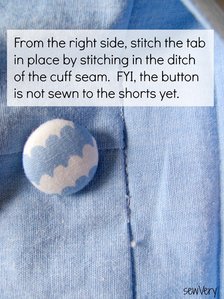 sewVery: How to Add a Button Tab to Cuffed Shorts Tutorial