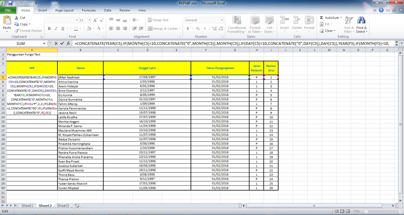Membuat NIP Pada Microsoft Excel.