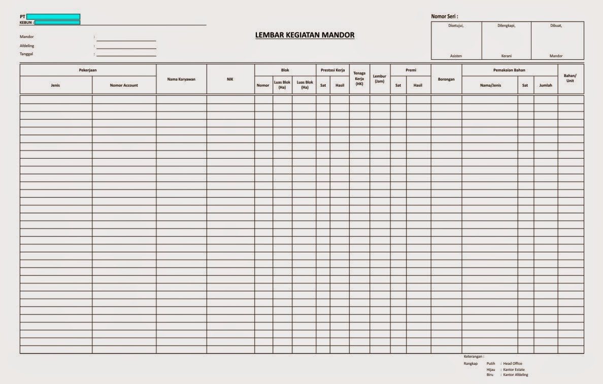 PERCETAKAN LUTHFI GRAFIKA, Samarinda: Cetak Form Lembar Kegiatan Mandor ...