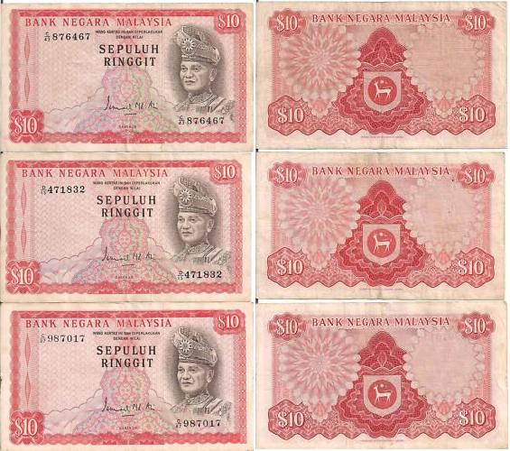 MALAYSIA BANKNOTES AND COINS: Banknote Ringgit Malaysia RM10 x 3pc ...