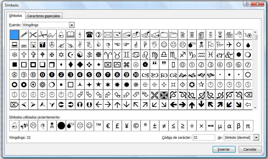 excel n' cia: Utilización de Símbolos