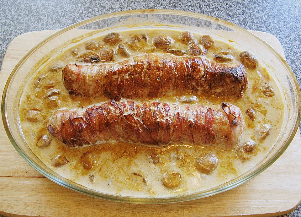 Backen - Kochen & Genießen: Lende im Speckmantel mit Champignons