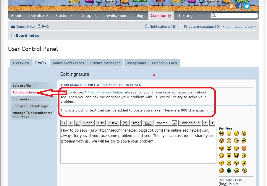 How to do forum profile Signature? - Online seo helper