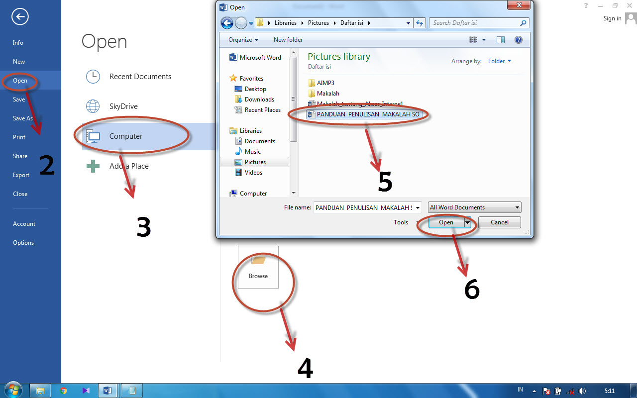Cara Membuka dokumen yang telah disimpan Pada Ms Word 2013