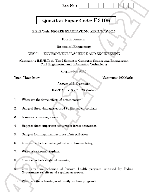 GE2021 Environmental Science and Engineering (EVS) April May 2010 ...