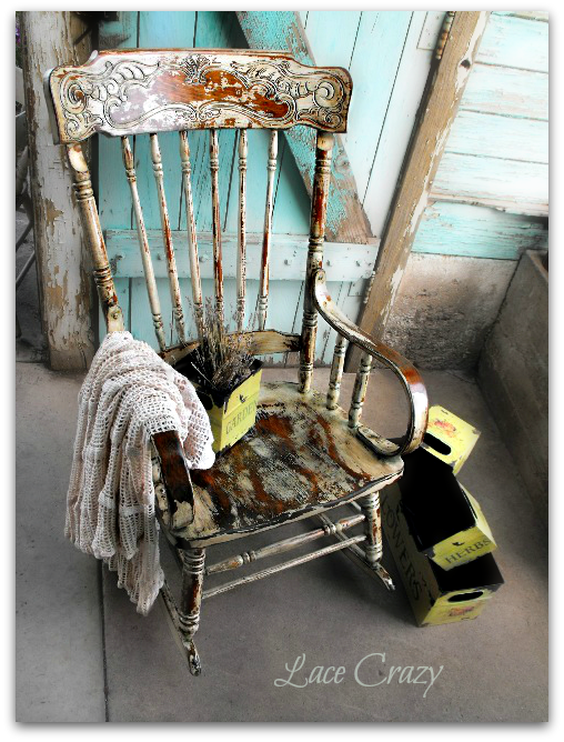 Lace Crazy: Distressed, Chippy, Rocking Chair Redo~!