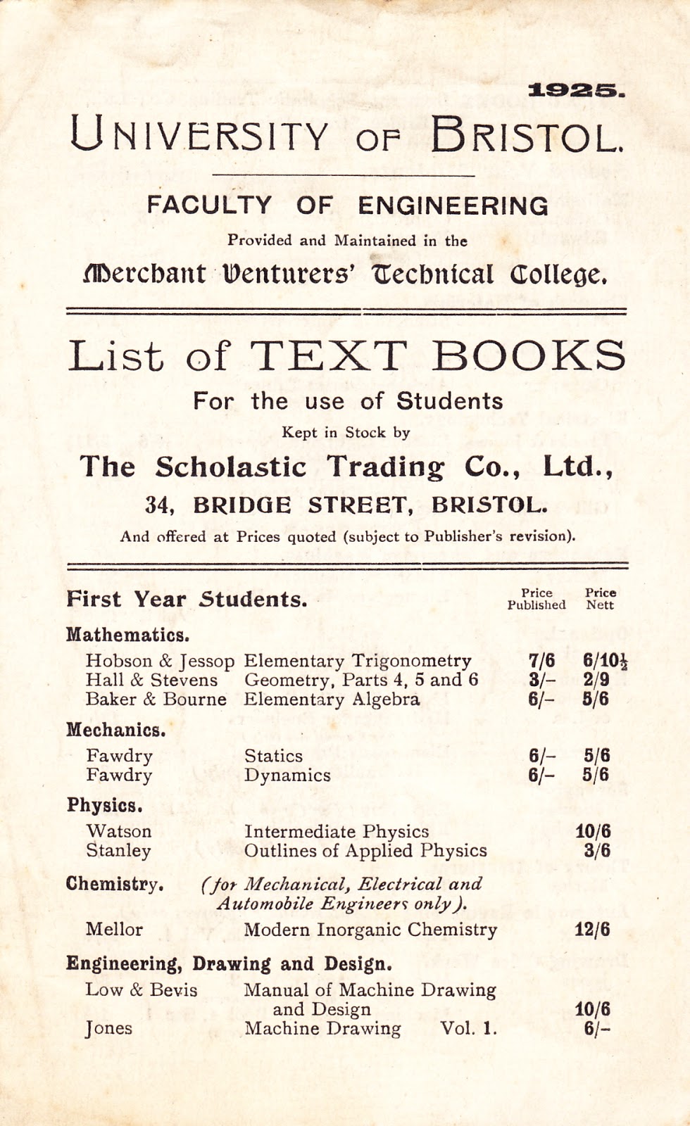 Boulevard de L'antique - Retro Scraps: Old List of University Text Books