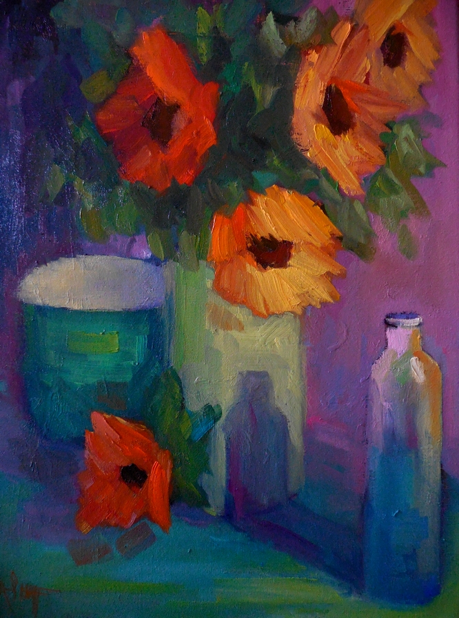 CAROL SCHIFF DAILY PAINTING STUDIO: Sunflower still life, 14x18" Oil ...