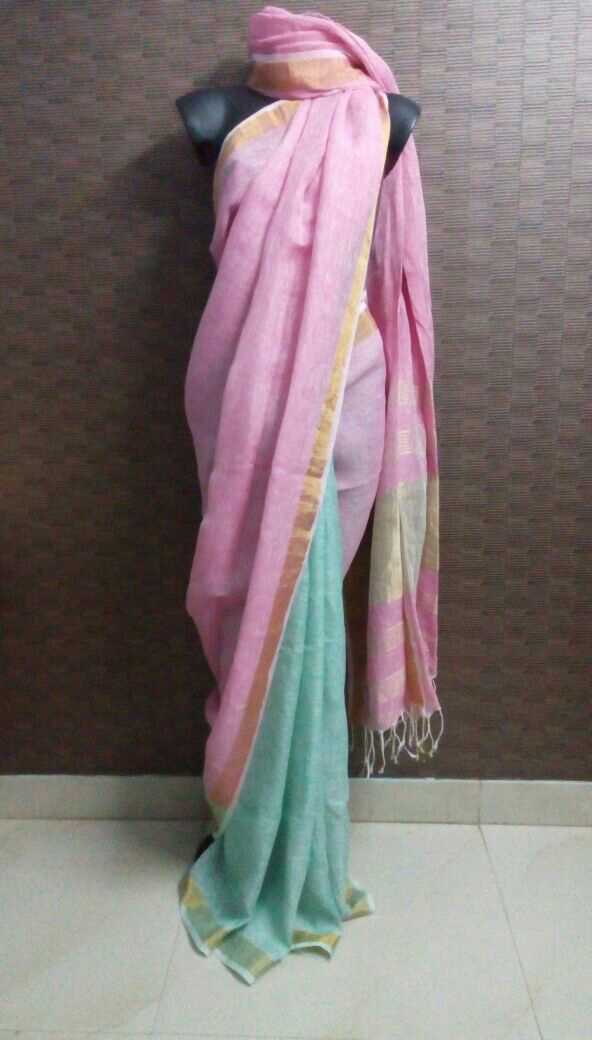 Treny double color linen sarees | Buy Online zari lenin sarees
