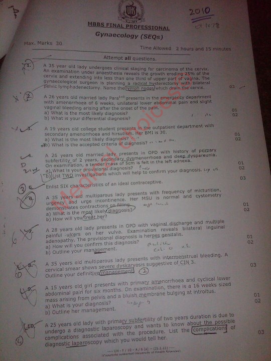 Final Year MBBS Past Papers UHS | MEDICAL CHOICES