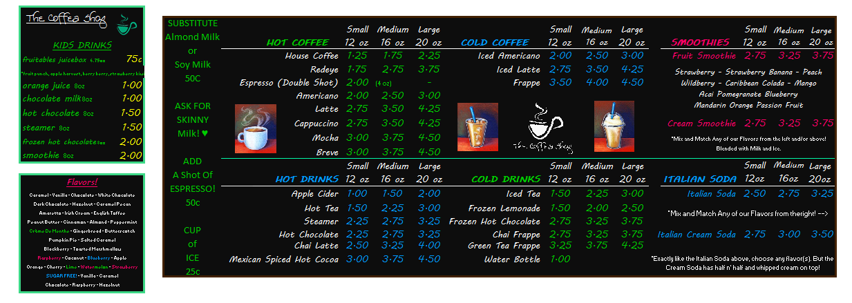 The Coffea Shop: Menu