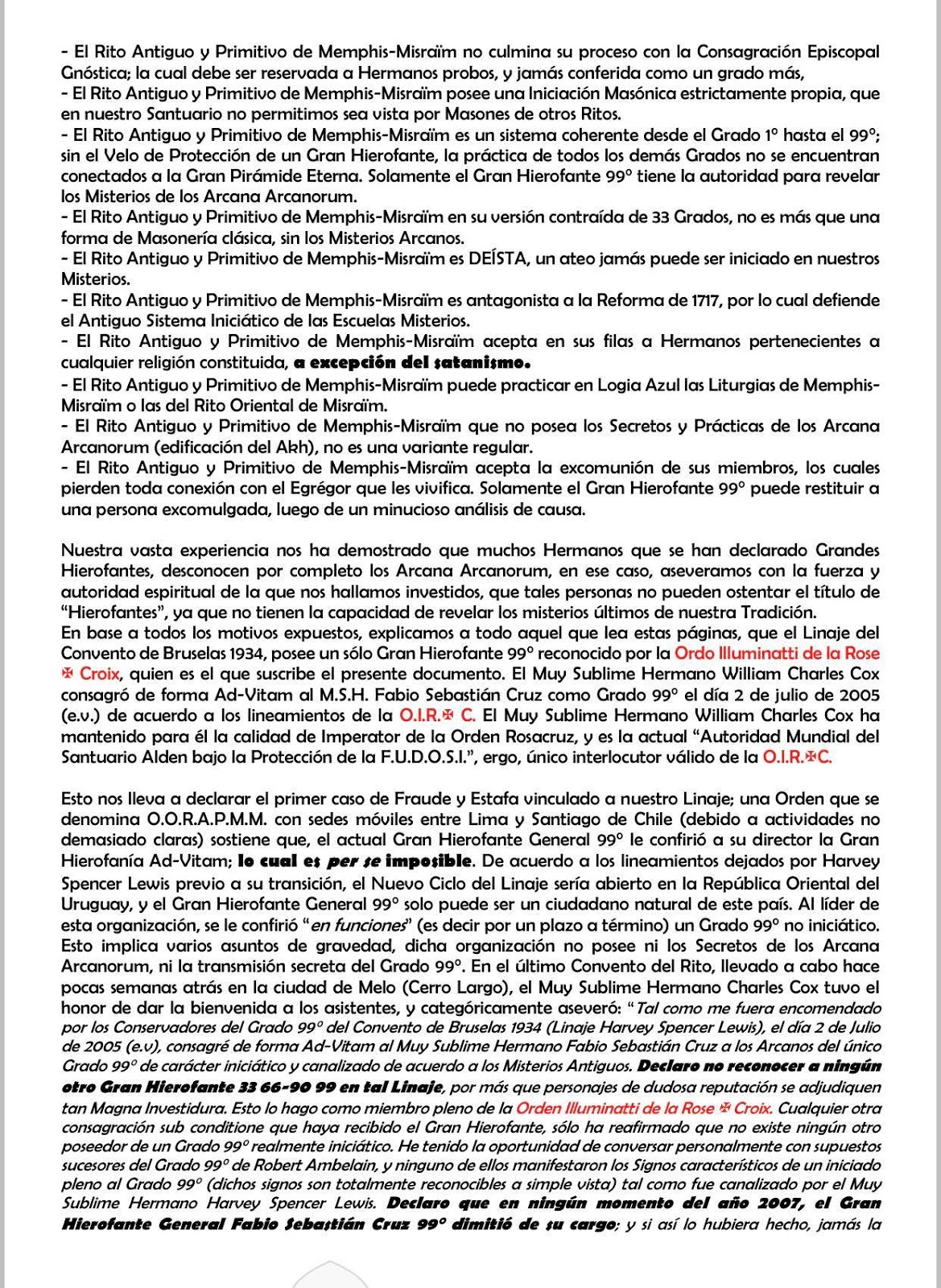 Soberano Santuario Internacional Memphis Misraïm: DECLARACIÓN OFICIAL ...