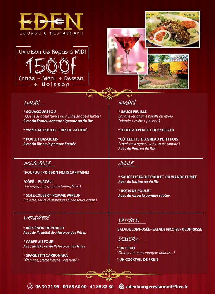 Formules - Livraisons du midi @ Eden Lounge & Restaurant | Journal d ...