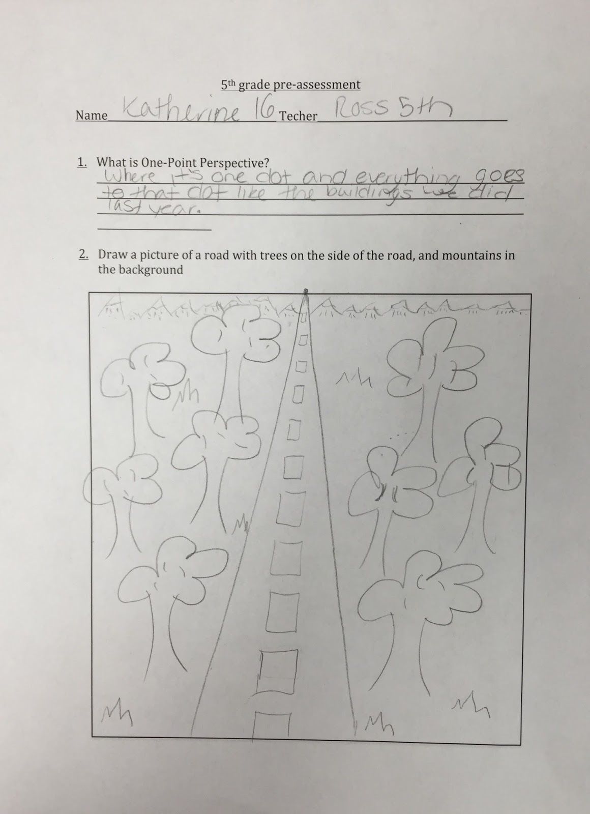 Elements of the Art Room: 5th grade One Point Perspective Landscapes