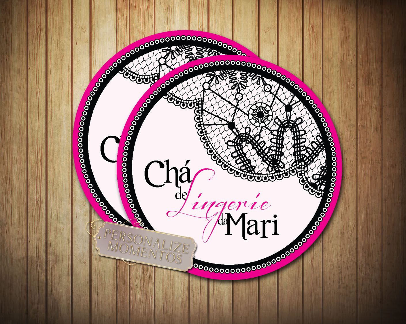 Personalize Momentos: Tag redonda - Chá de lingerie - Modelo Renda