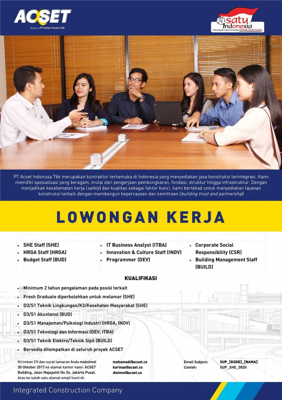 Lowongan Kerja PT. Acset Indonusa Tbk 2017 - Campusnesia.co.id