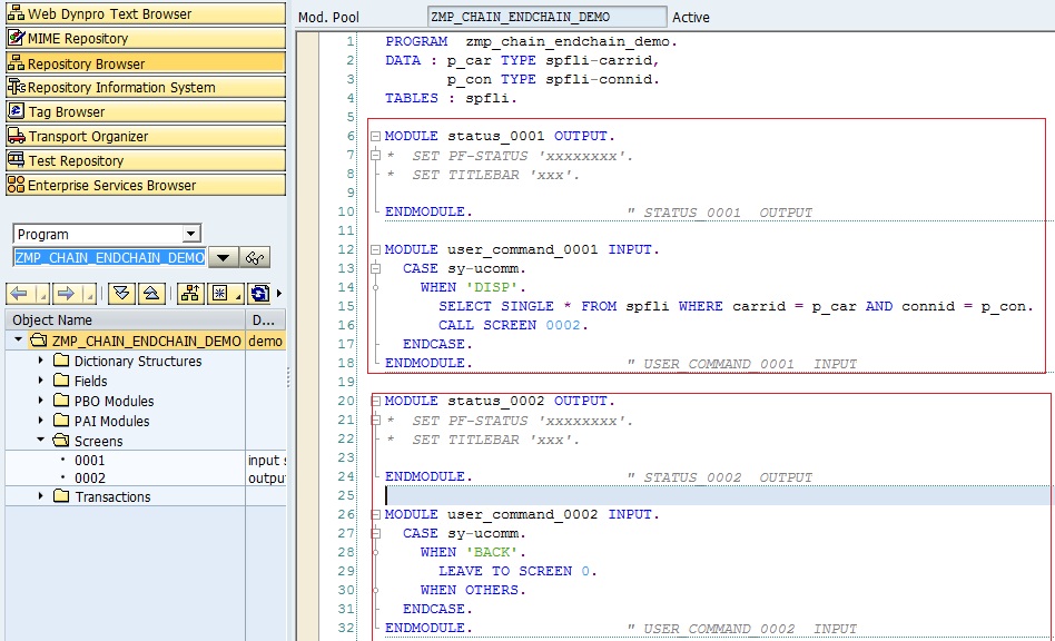 TECHSAP : Chain - EndChain In Module Pool Program