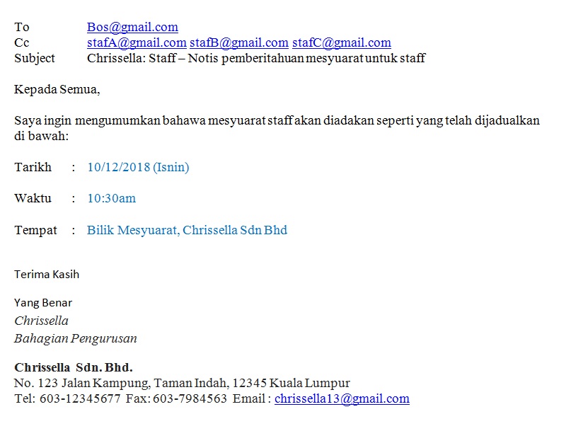 TUTORIAL 20: EMAIL RINGKAS UNTUK PEMBERITAHUAN MESYUARAT | Diari Chrissella