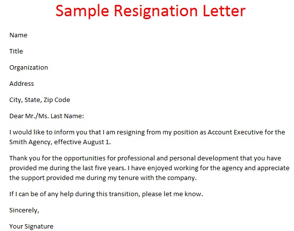 Resignation Letter Examples Sample Resignation Letter Resignation Letter Examples Sample Resignation Letter